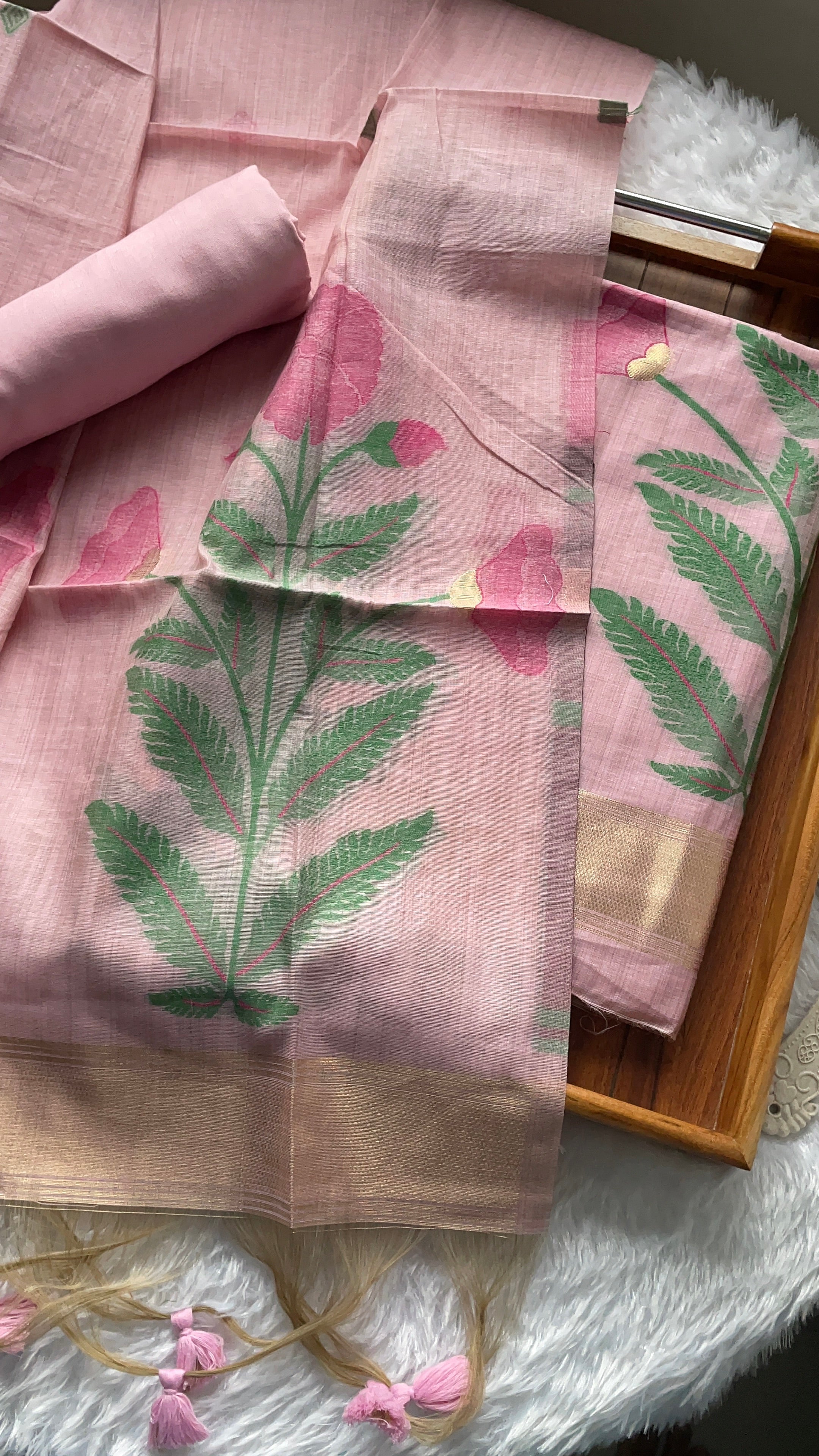 Ethereal Weaves Pink Soft Cotton Unstitched Suit Set – Gajarai